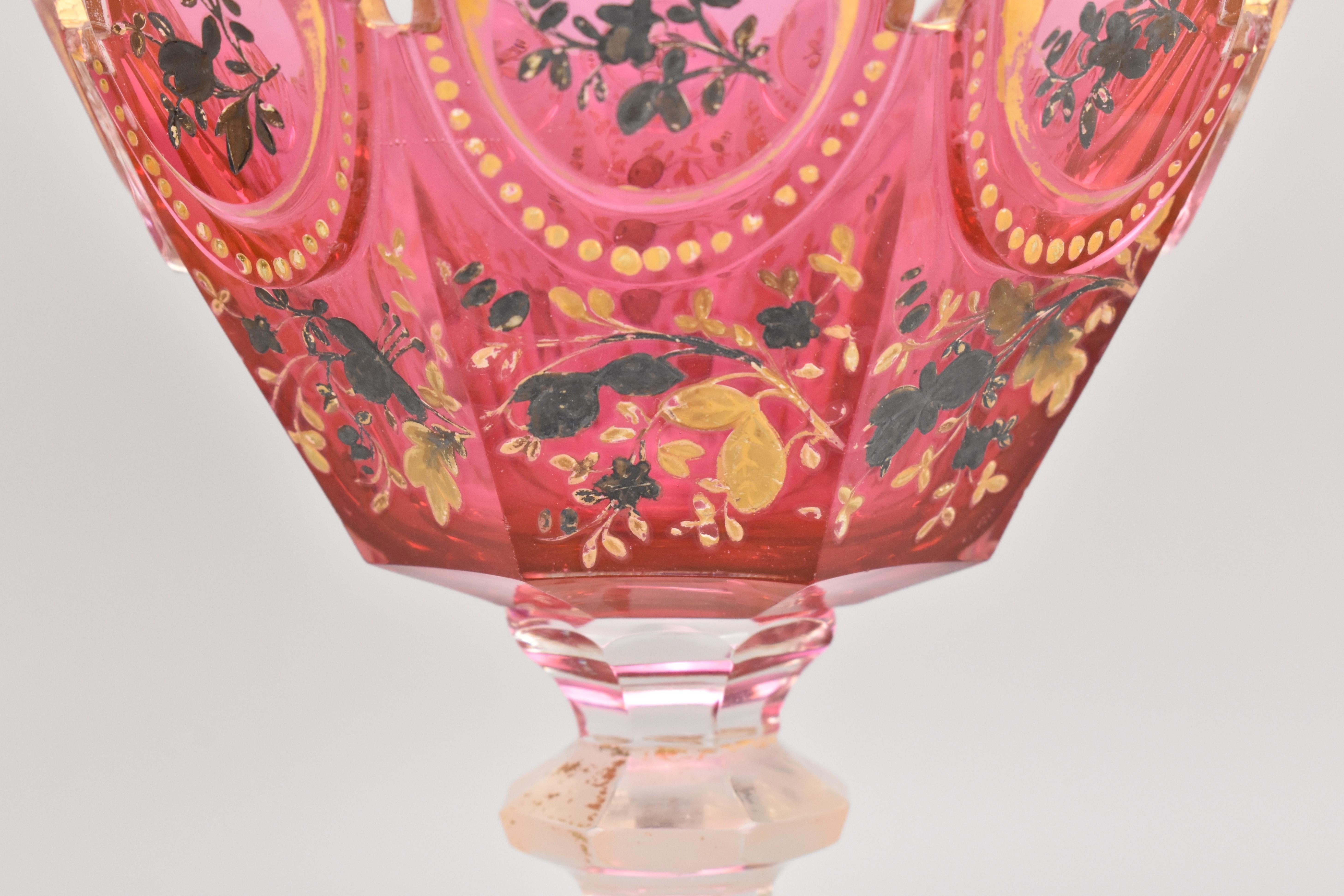 Antique Bohemian Enameled Cranberry Glass Bowl Centerpiece, 19th ...