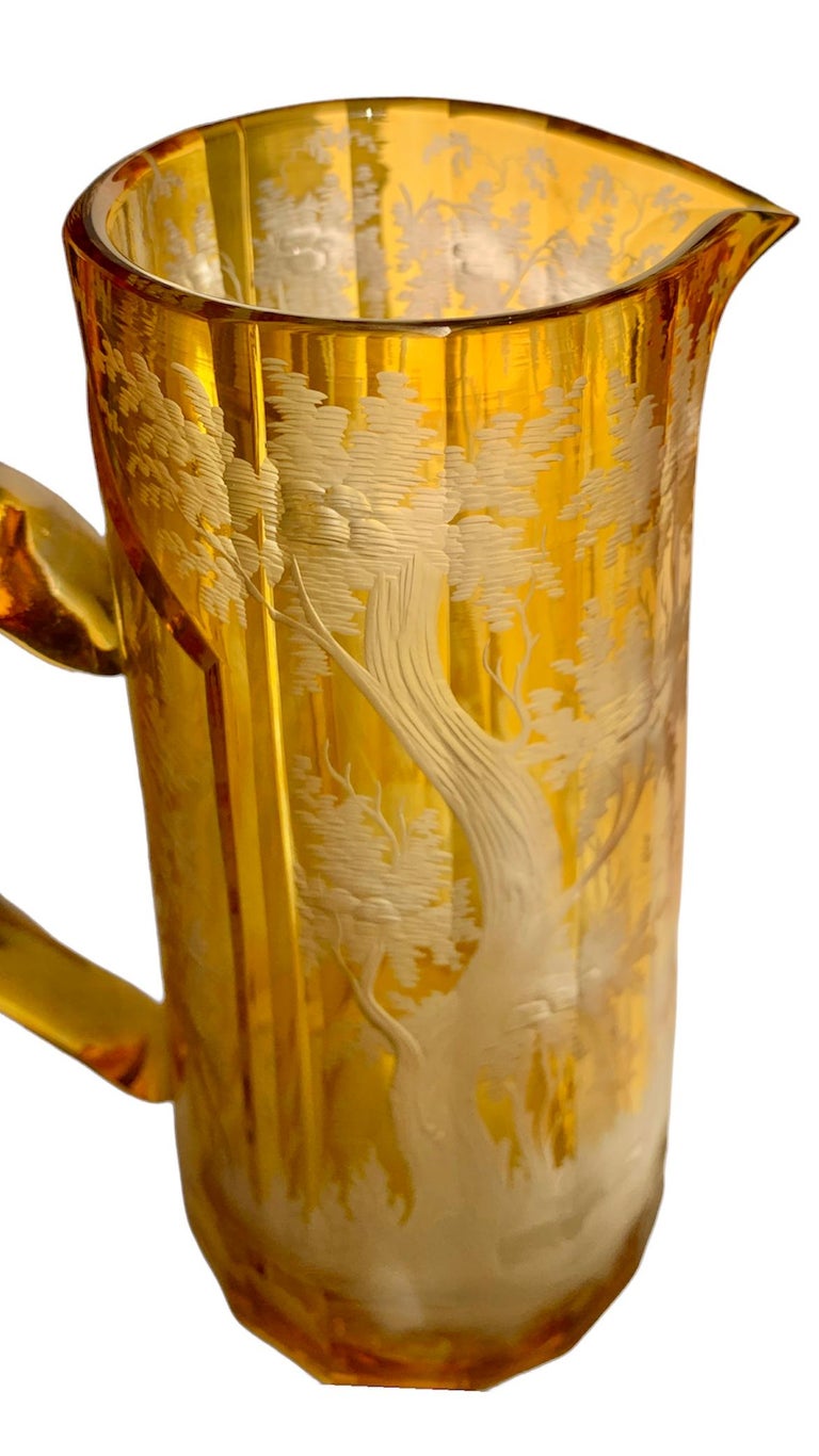 Antique Bohemian Engraved Amber-Stained Glass Set, 19th Century For ...