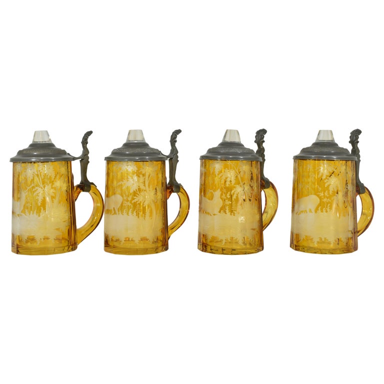 Antique Bohemian Engraved Amber-Stained Glass Set, 19th Century For ...