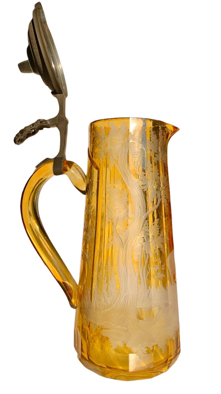 Antique Bohemian Engraved Amber-Stained Glass Set, 19th Century For ...