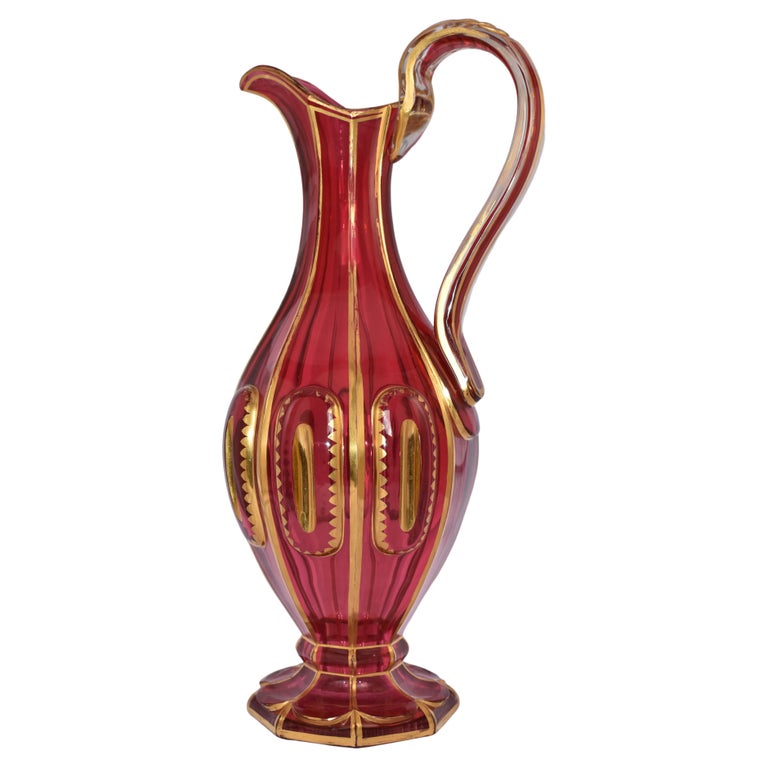 Antique Bohemian Gilt Cranberry Glass Pitcher, Jug, 19th Century For ...