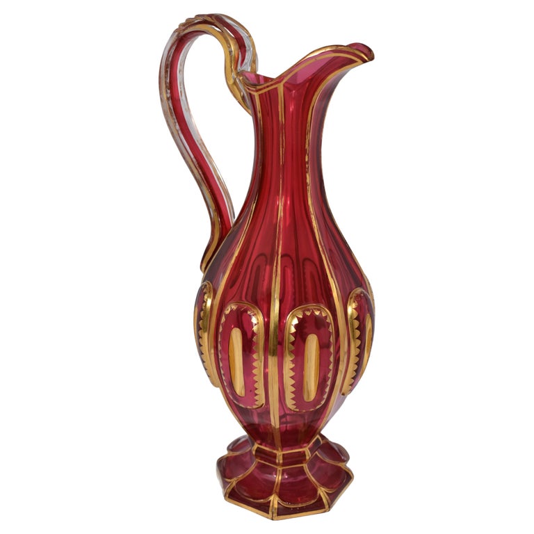 Antique Bohemian Gilt Cranberry Glass Pitcher, Jug, 19th Century For ...