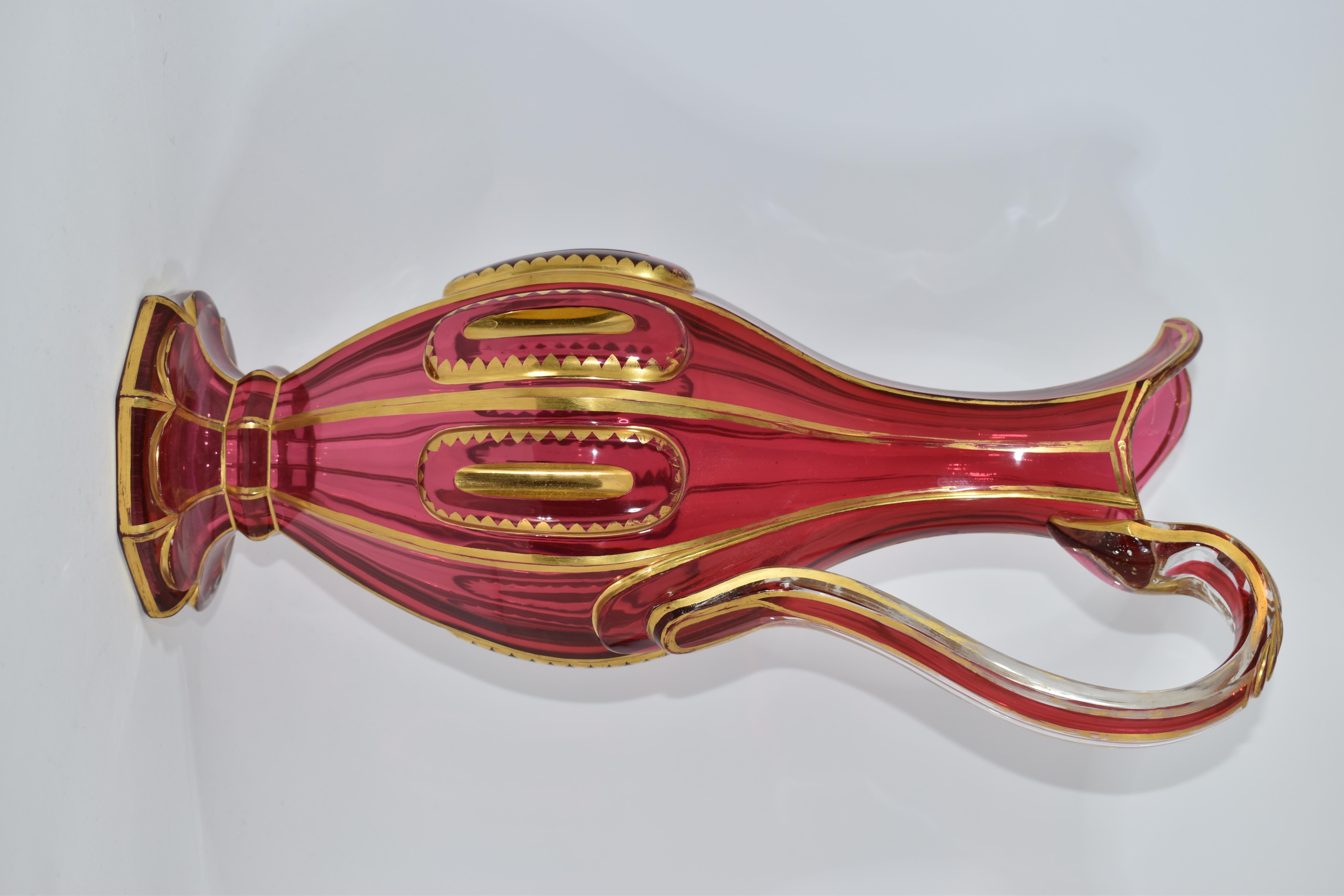 Antique Bohemian Gilt Cranberry Glass Pitcher, Jug, 19th Century For ...