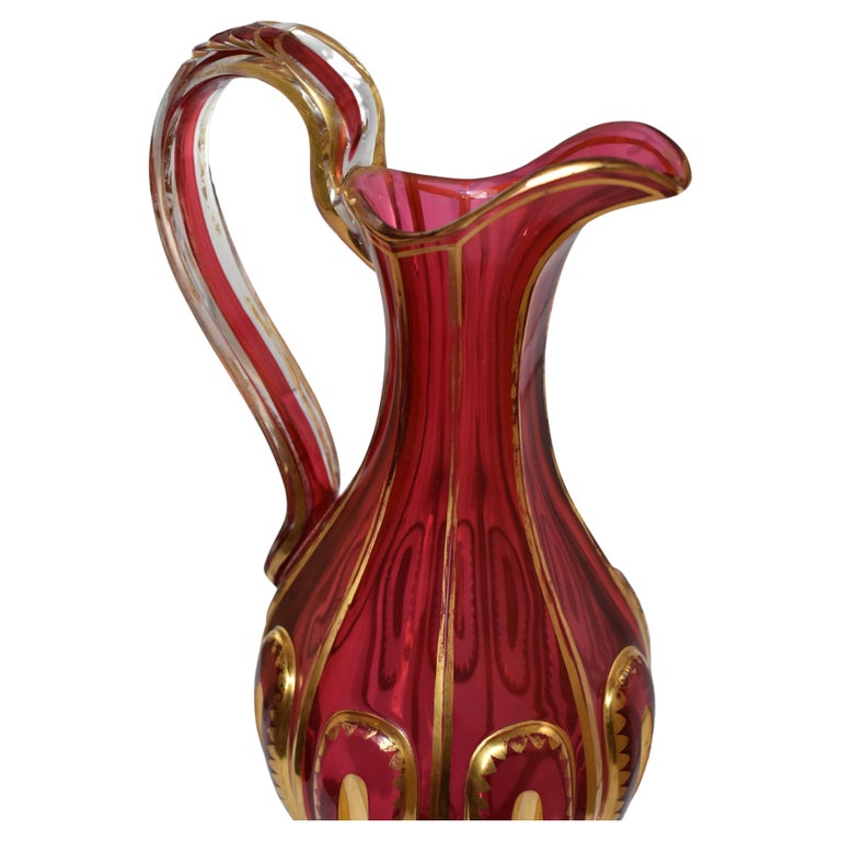 Antique Bohemian Gilt Cranberry Glass Pitcher, Jug, 19th Century For ...