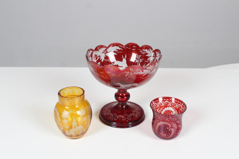 Antique Bohemian Glass Set, circa 1880, Bohemian Crystal, Ruby Red and ...