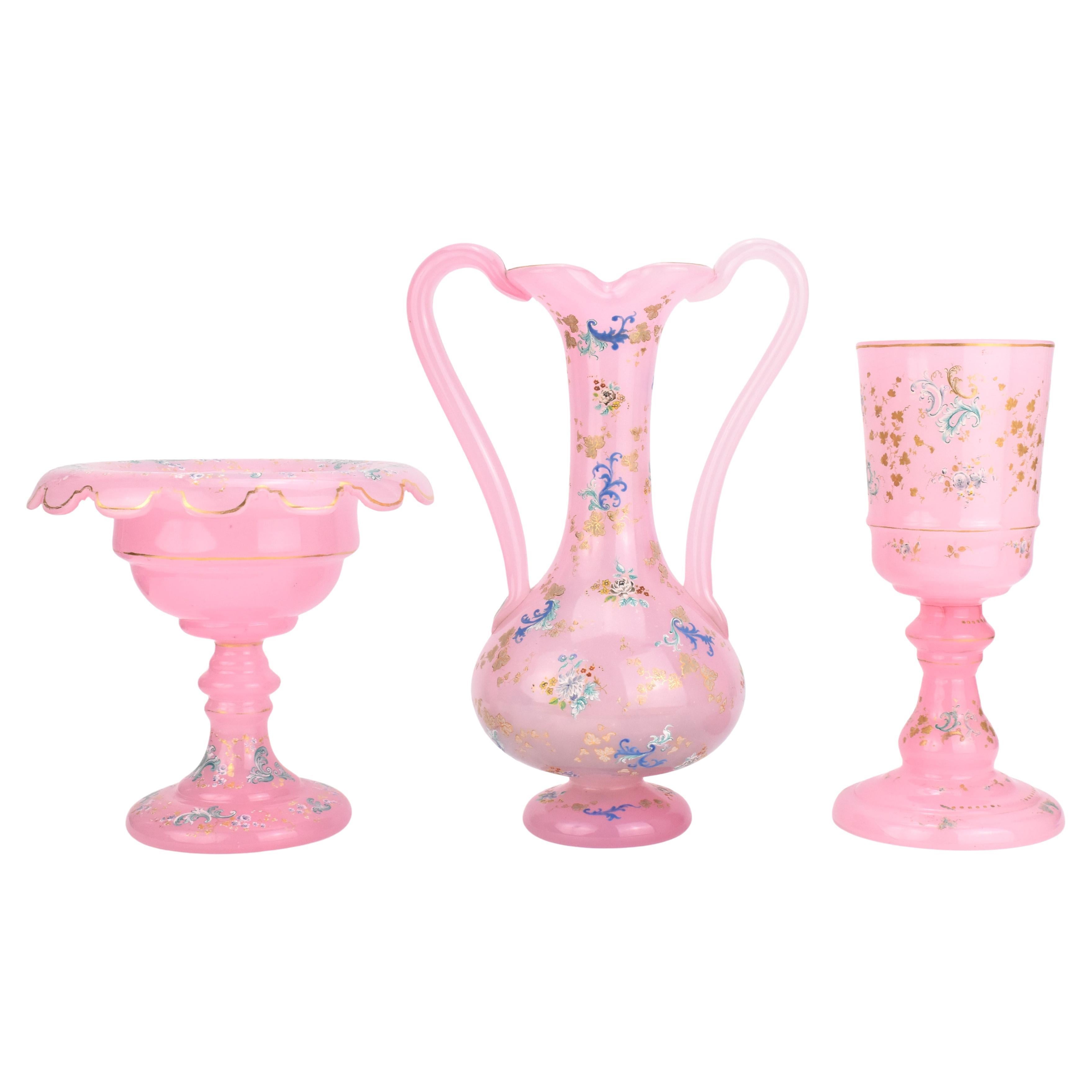 Antique Bohemian Opaline Enamelled Glass Set by Moser, 19th Century For ...