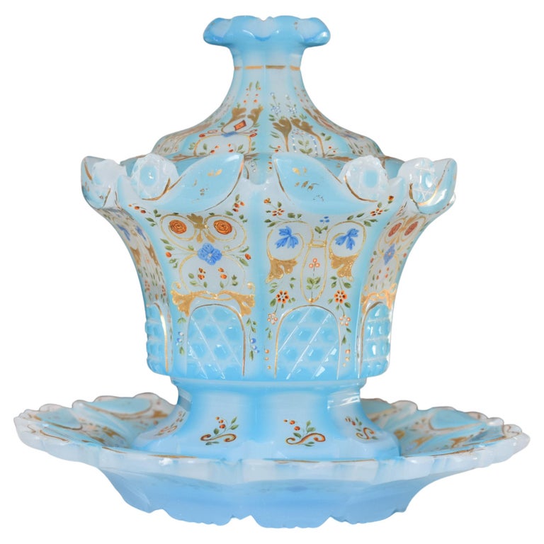 Antique Bohemian Opaline Enamelled Glass Sugar Bowl, Candy Box ...