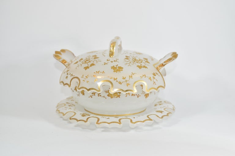 Antique Bohemian Opaline Enamelled Glass Sugar Bowl, Candy Box ...