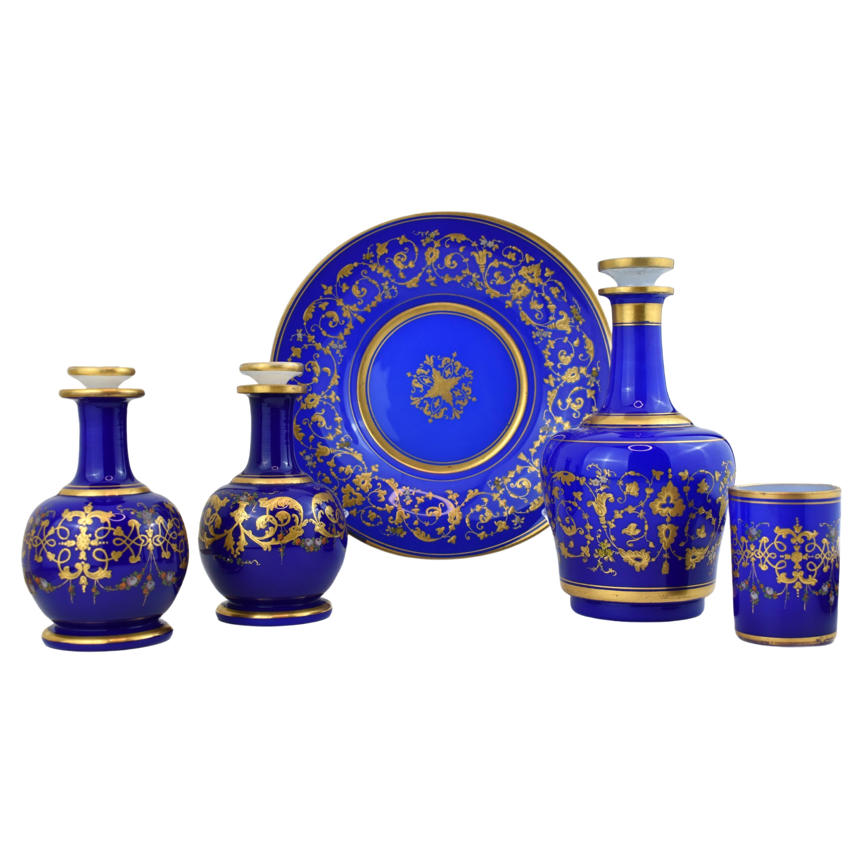 Antique Bohemian Opaline Overlay Glass Collection, Liquor Set , 19th ...