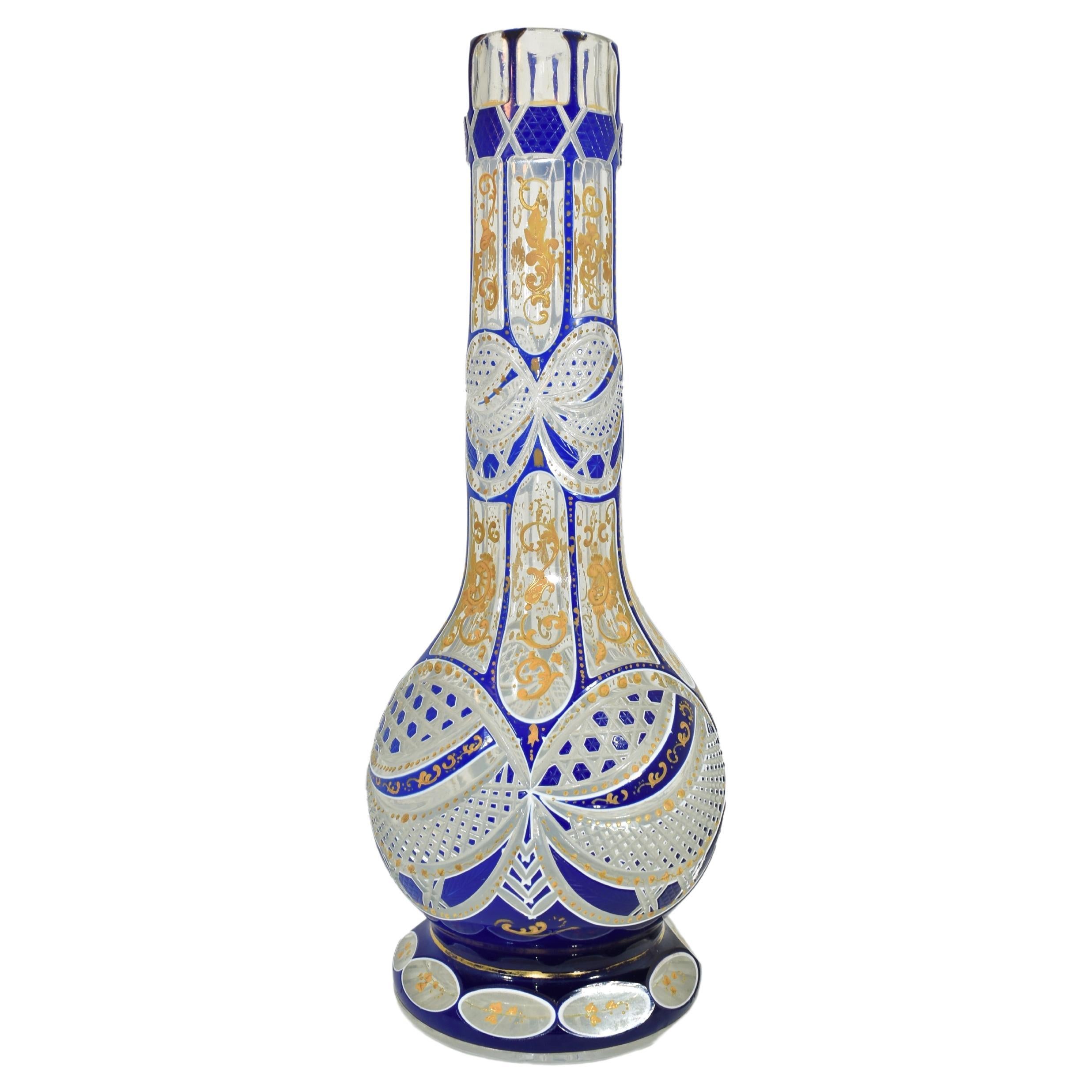 Antique Bohemian Overlay Enameled Cut Glass Hookah Base, Islamic, 19th ...