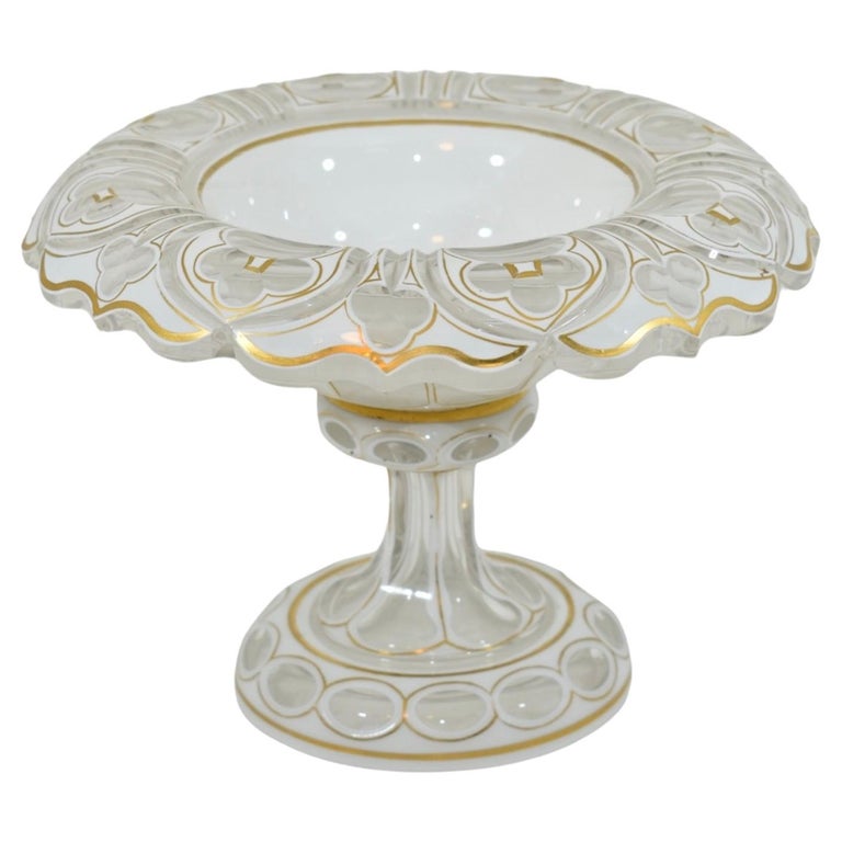 Antique Bohemian Overlay Galss Tazza Bowl, 19th Century For Sale at 1stDibs