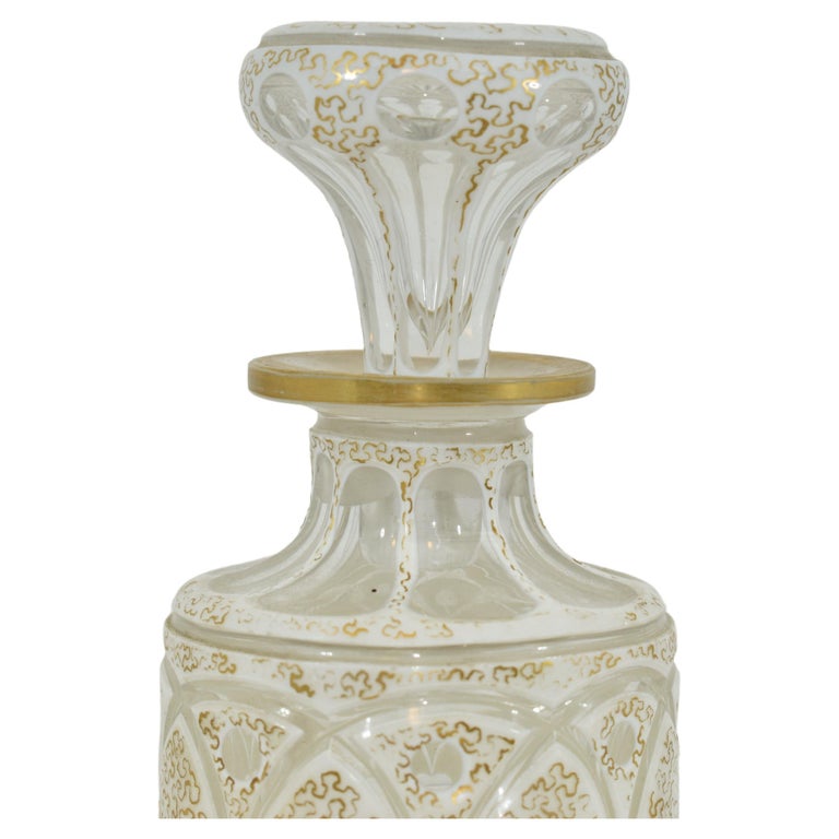 Antique Bohemian Overlay Gilded Glass Bottle, Falcon, 19th Century For ...