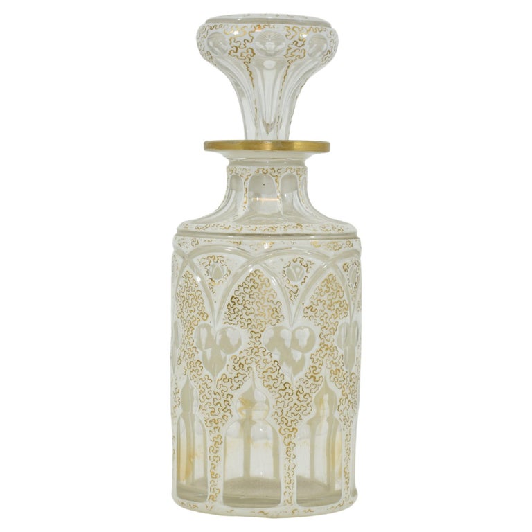 Antique Bohemian Overlay Gilded Glass Bottle, Falcon, 19th Century For ...