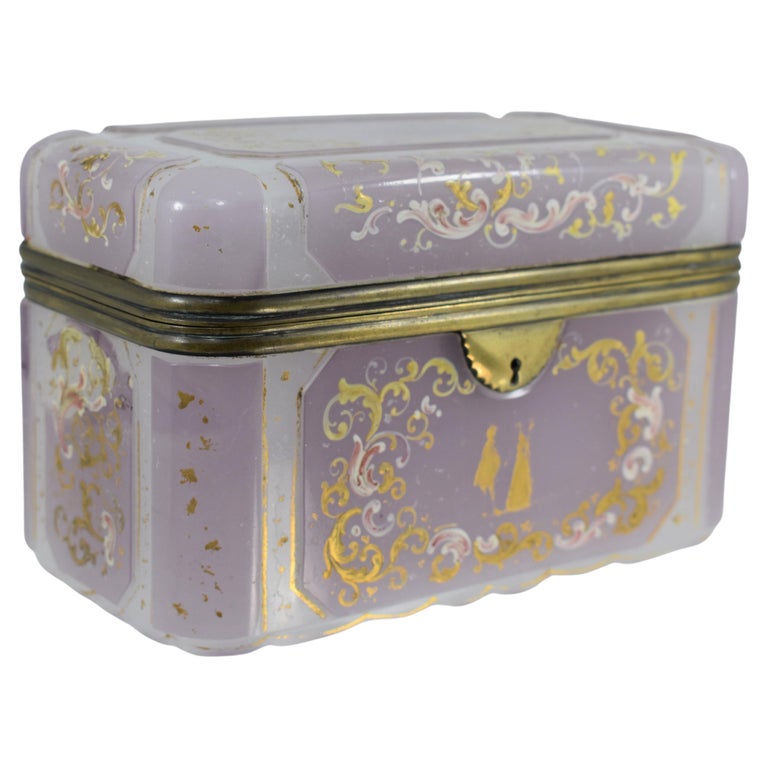 Antique Bohemian Overlay Opaline Enamelled Glass Coffin Box, 19th ...