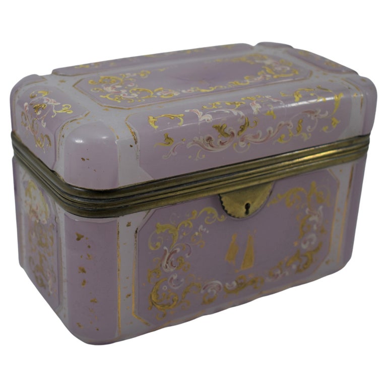 Antique Bohemian Overlay Opaline Enameled Glass Casket Box, 19th ...