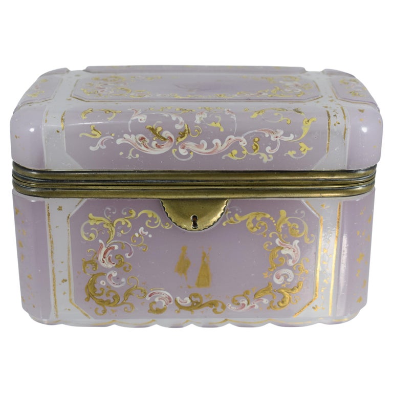 Antique Bohemian Overlay Opaline Enamelled Glass Coffin Box, 19th ...
