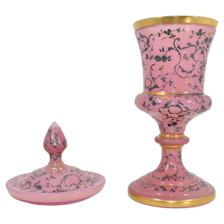 Antique Bohemian Pink Opaline Enameled Glass Goblet, Moser, 19th ...