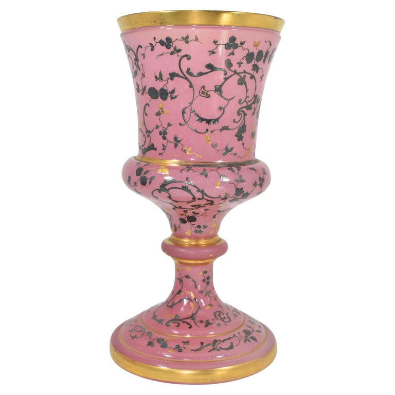 Antique Bohemian Pink Opaline Enameled Glass Goblet, Moser, 19th ...
