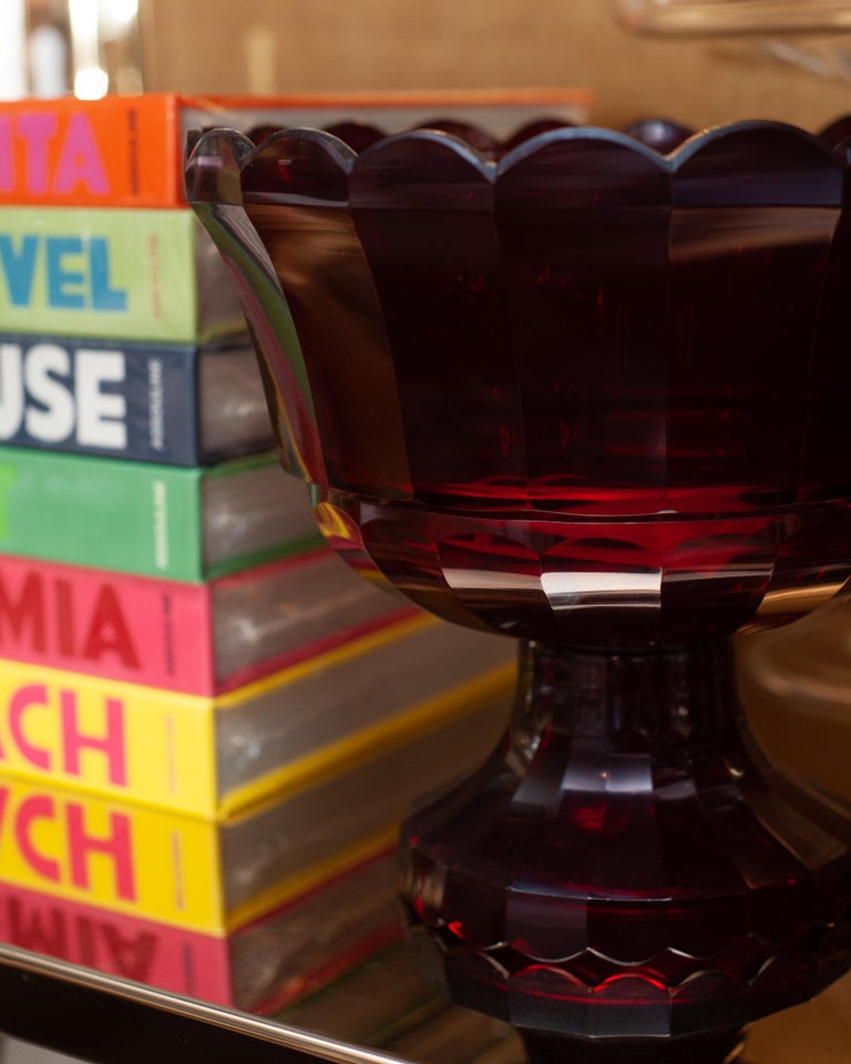 Antique Bohemian Ruby Crystal Bowl with Foot For Sale at 1stDibs