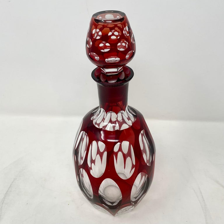 Antique Bohemian Ruby Crystal Cut to Clear Decanter with 6 Glasses ...