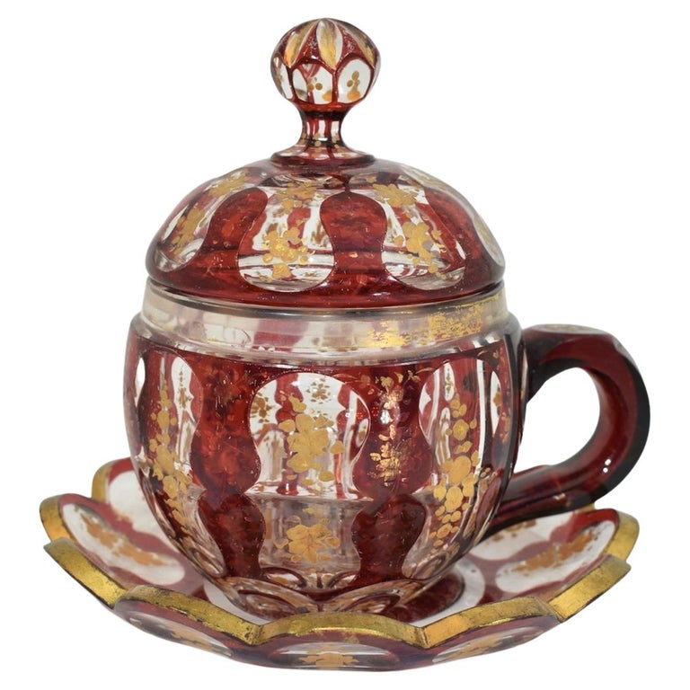 Antique Bohemian Ruby Overlay Enamelled Glass Cup for Ottoman Market ...
