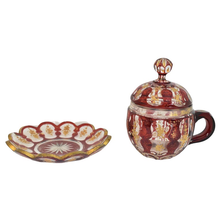 Antique Bohemian Ruby Overlay Enamelled Glass Cup for Ottoman Market ...