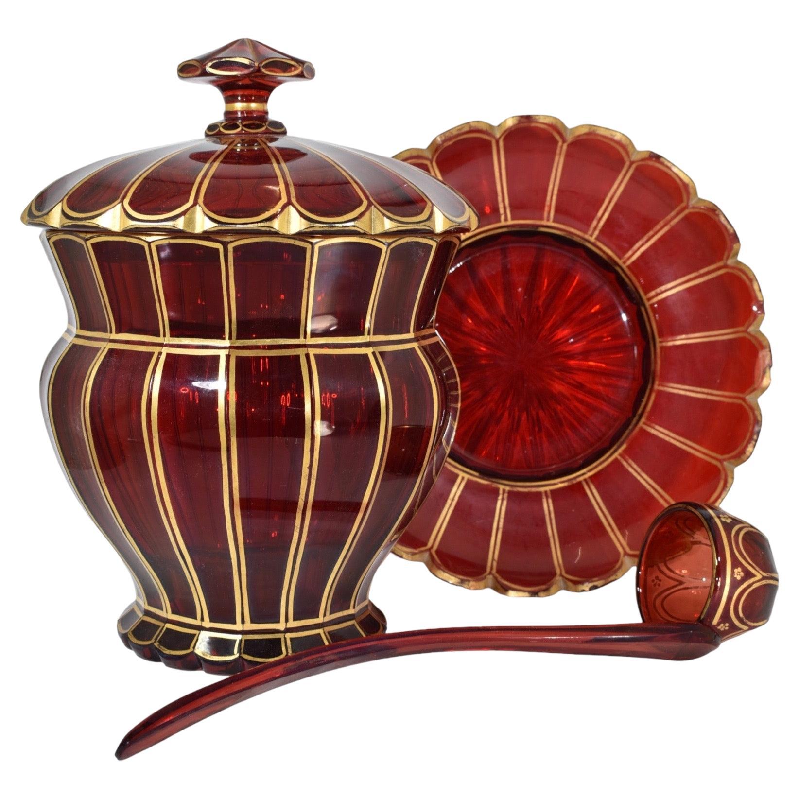 Antique Bohemian Ruby Red Crystal Glass Punch Bowl, 19th Century For ...