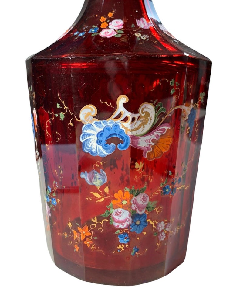 Antique Bohemian Ruby Red Enameled Glass Dceanter, Moser, 19th Century ...