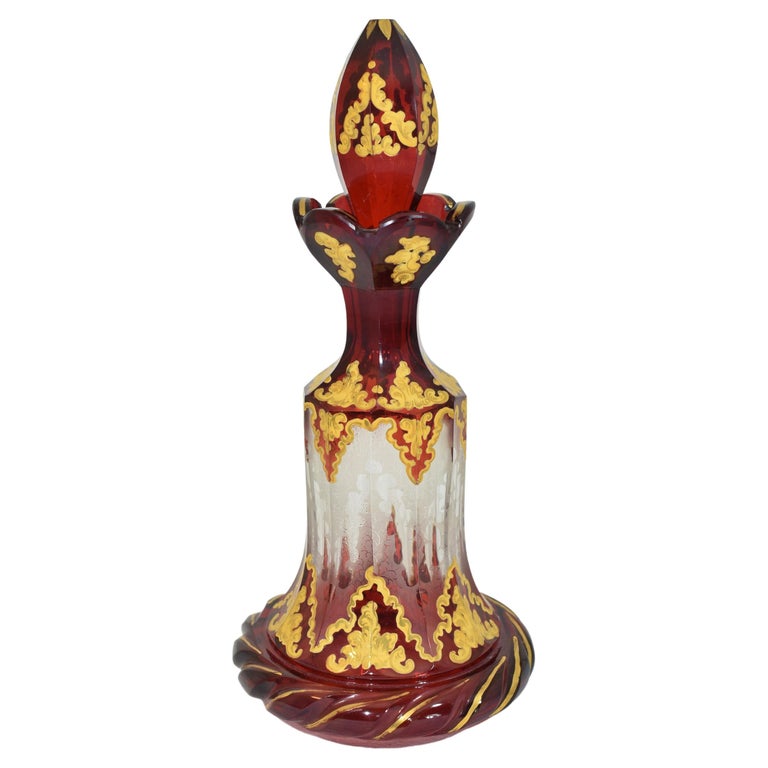 Antique Bohemian Ruby Red Enameled Glass Perfume Bottle, 19th Century ...