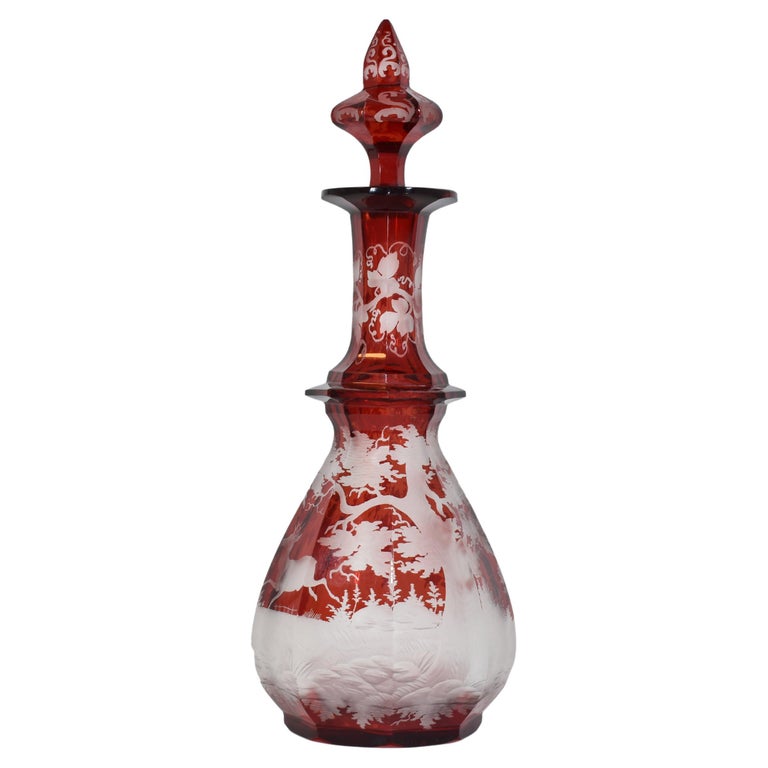 Antique Bohemian Ruby Red Enameled Glass Perfume Bottle, 19th Century ...