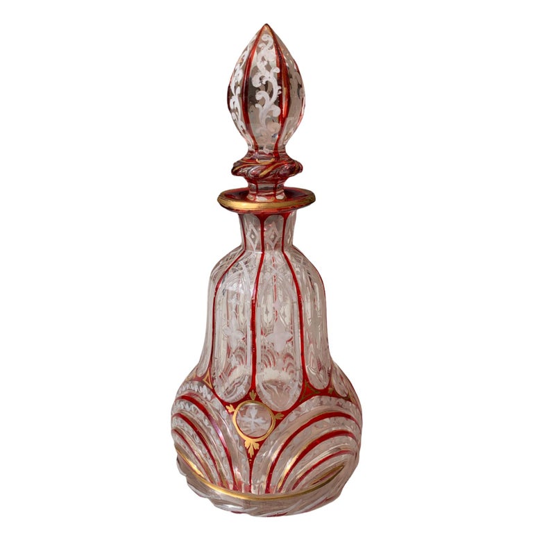 Antique Bohemian Ruby Red Enameled Glass Perfume Bottle, 19th Century ...