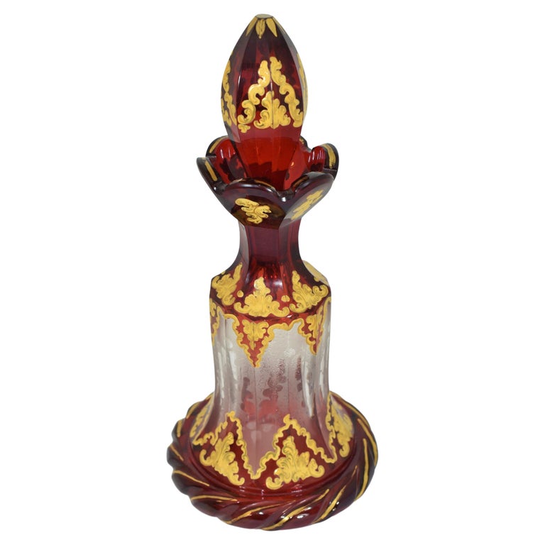 Antique Bohemian Ruby Red Enameled Glass Perfume Bottle, 19th Century ...