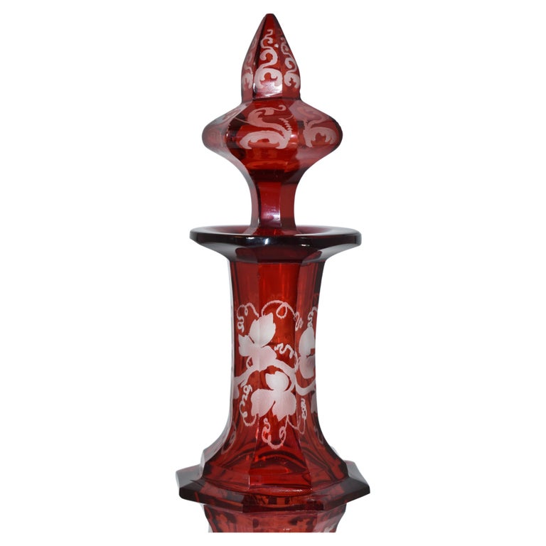 Antique Bohemian Ruby Red Enameled Glass Perfume Bottle, 19th Century ...