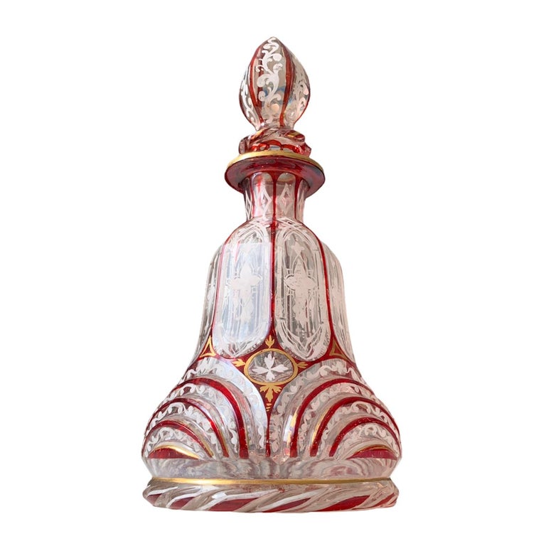 Antique Bohemian Ruby Red Enameled Glass Perfume Bottle, 19th Century ...