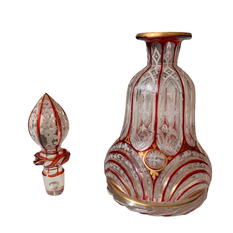 Antique Bohemian Ruby Red Enameled Glass Perfume Bottle, 19th Century ...