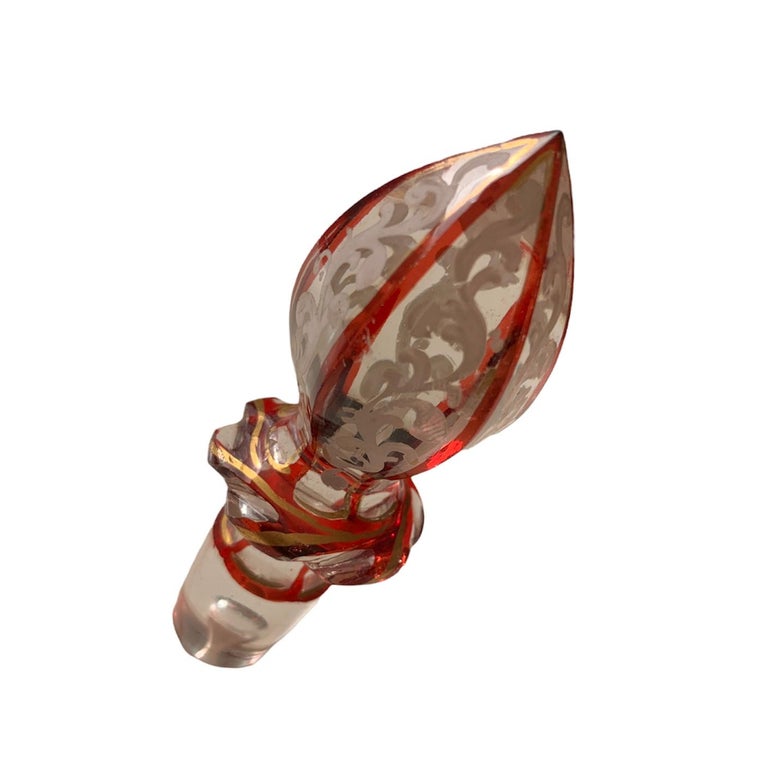 Antique Bohemian Ruby Red Enameled Glass Perfume Bottle, 19th Century ...