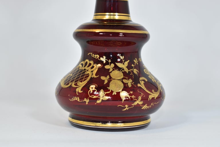 Antique Bohemian Ruby Red Enameled Glass Perfume Bottle, Flacon, 19th ...