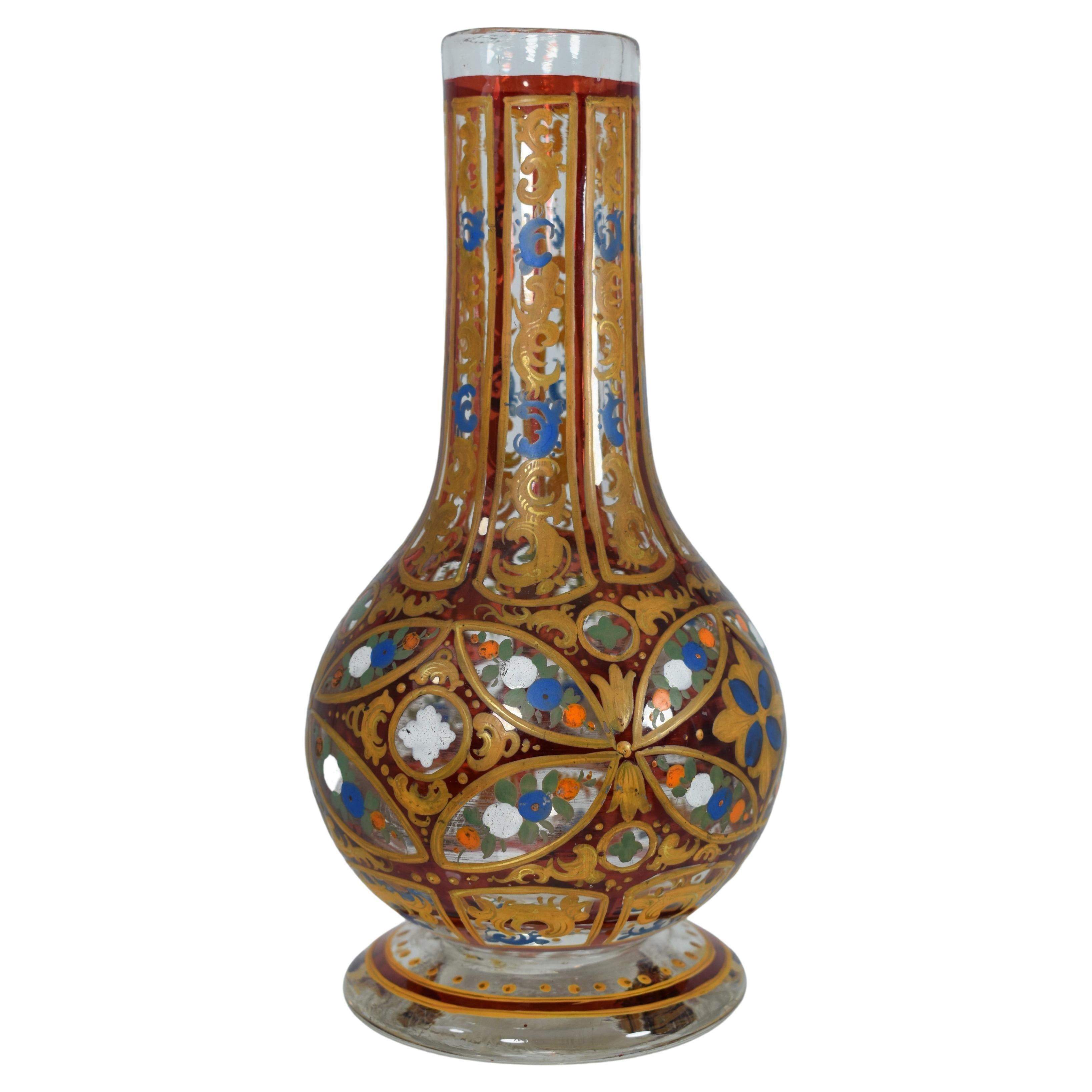 Antique Bohemian Hand Enameled and Gilt Ruby Glass Mantel Lustres, 19th ...