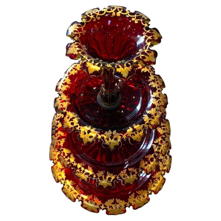 Antique Bohemian Ruby Red Gilded Glass Centrepiece, 19th Century For ...