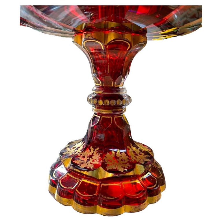 Antique Bohemian Ruby Red Gilded Glass Centrepiece, 19th Century For ...