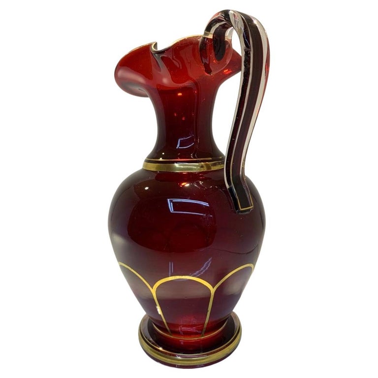 Antique Bohemian Ruby Red Gilded Glass Ewer, Jug, Pitcher, 19th Century ...