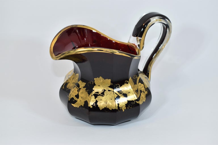 Antique Bohemian Ruby Red Gilded Glass Jug, Pitcher, 19th Century For ...