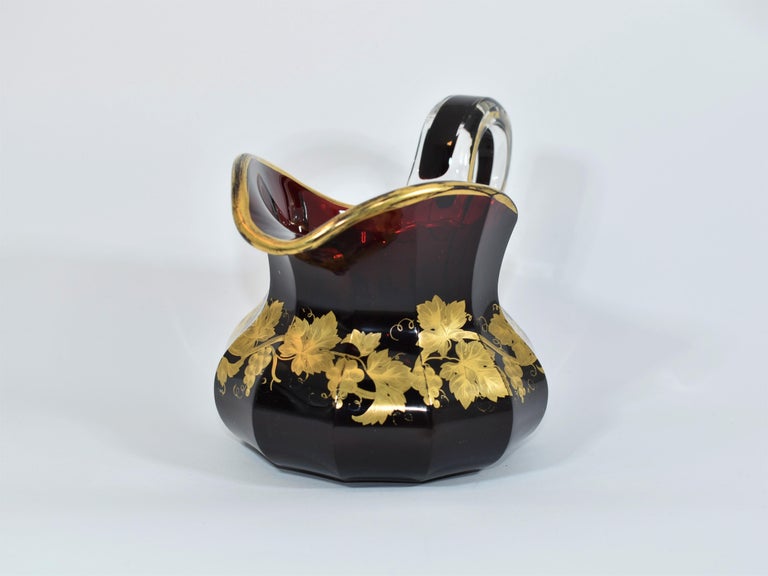 Antique Bohemian Ruby Red Gilded Glass Jug, Pitcher, 19th Century For ...