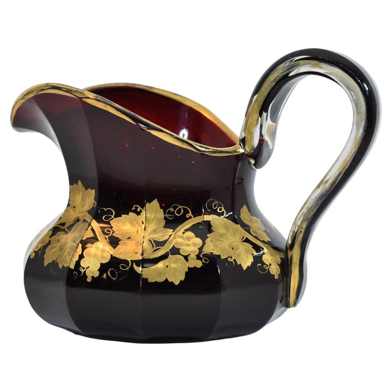Antique Bohemian Ruby Red Gilded Glass Jug, Pitcher, 19th Century For ...