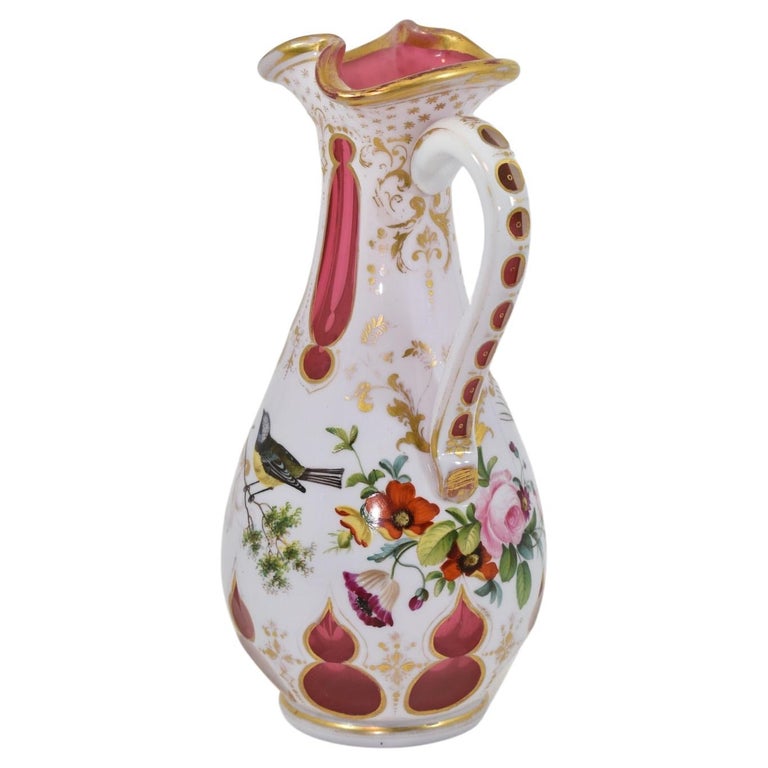 Antique Bohemian Ruby Red Overlay Glass Ewer, Jug, Pitcher, 19th ...