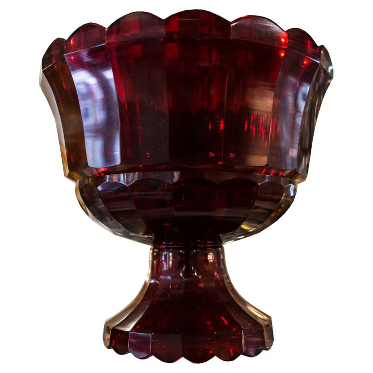Antique Bohemian Scalloped Ruby Deep Red Crystal Footed Bowl For Sale ...