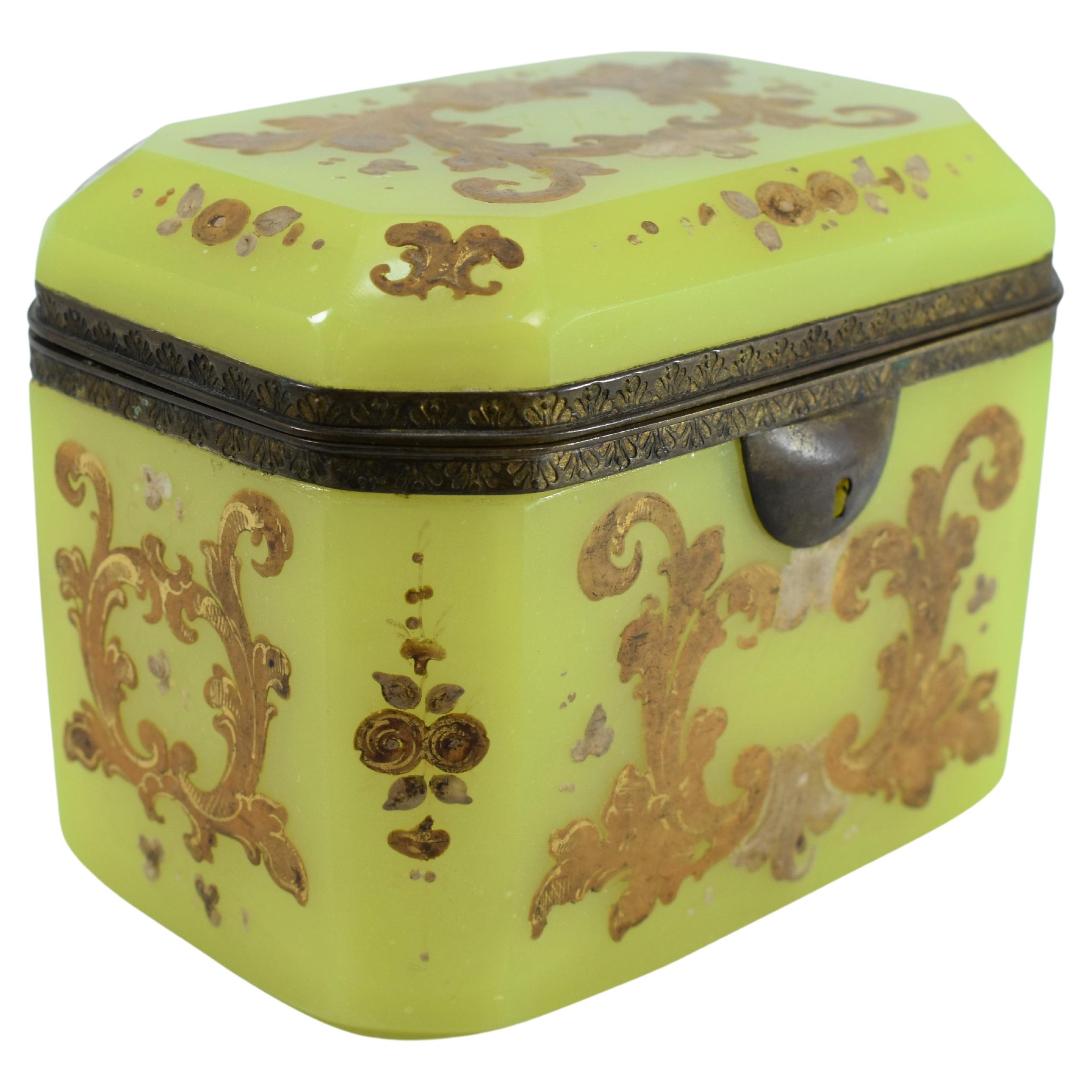 French Royal Blue Opaline Glass Box with Brass Mounts at 1stDibs