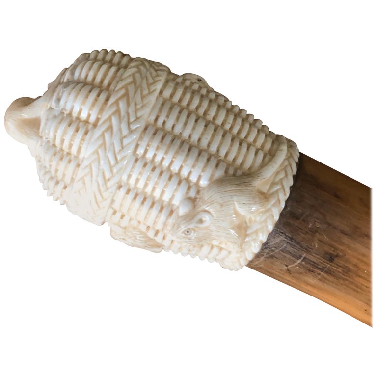 Antique Bone and Sterling Rat / Mouse / Rodent Handle Walking Stick For ...