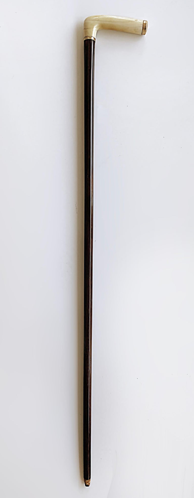 Antique Bone Handle 14k Gold Monogrammed Walking Stick Cane For Sale at ...