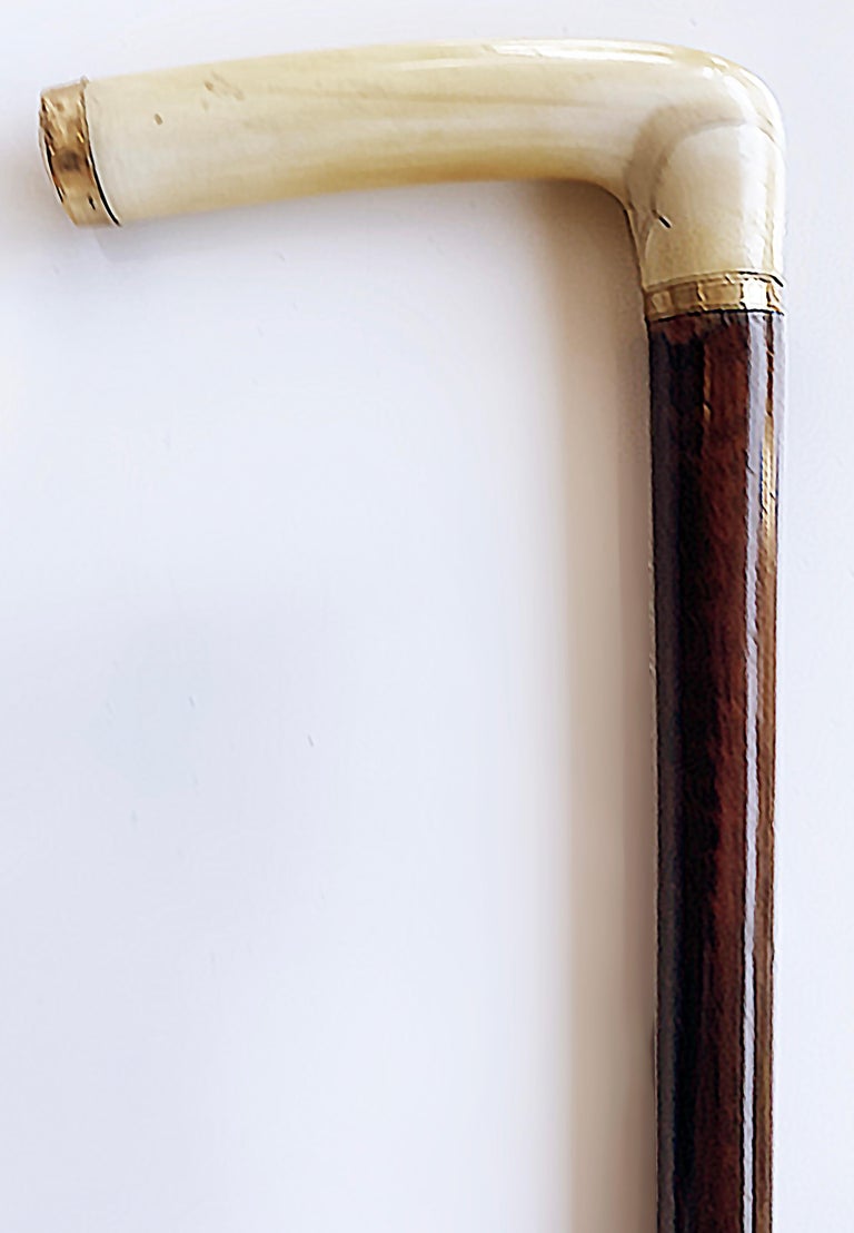 Antique Bone Handle 14k Gold Monogrammed Walking Stick Cane For Sale at ...